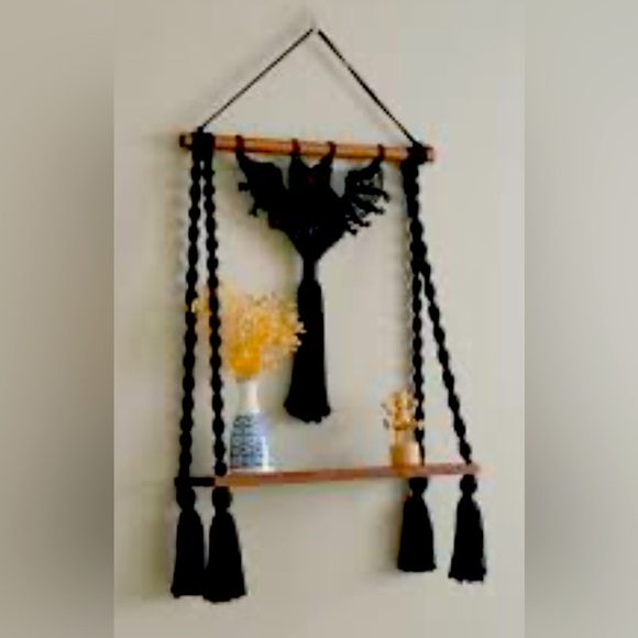 Accents | Gothic Bat Decor Hand Woven Hanging Macrame Shelf Plant ...